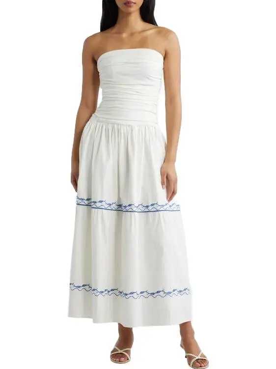 Line & Dot Oia Strapless Maxi Dress - White/blue