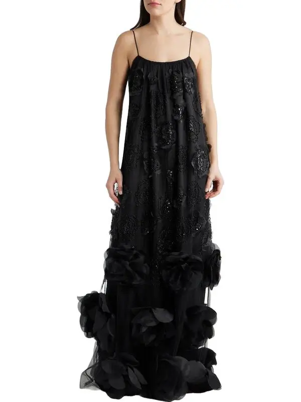DELFI COLLECTIVE Ivy Beaded Floral Gown - Black