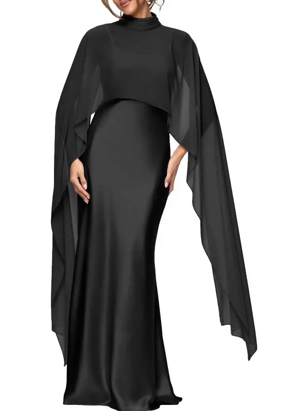 XSCAPE EVENINGS Satin Gown With Chiffon Overlay - Black