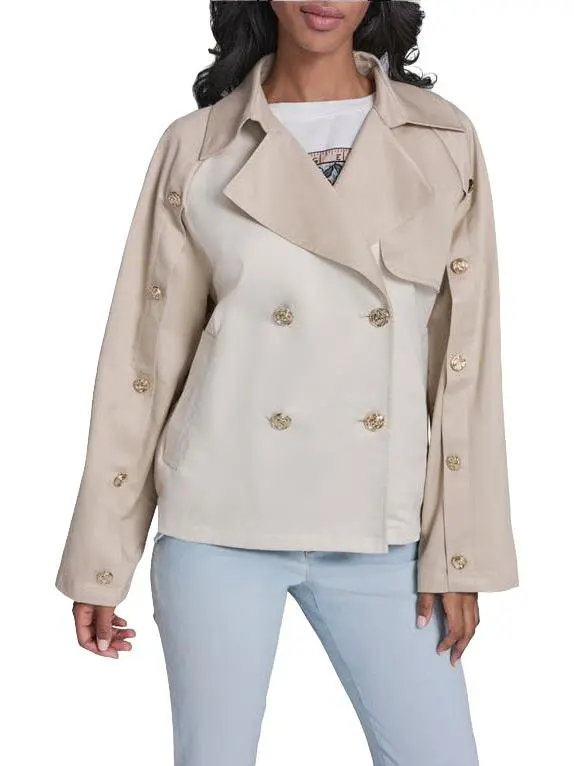 Karl Lagerfeld Paris Mixed Media Crop Cotton Blend Trench Coat - Bisque