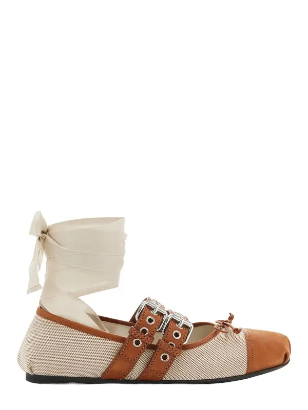 Miu Miu Canvas And Leather Ballet Flats - Neutral