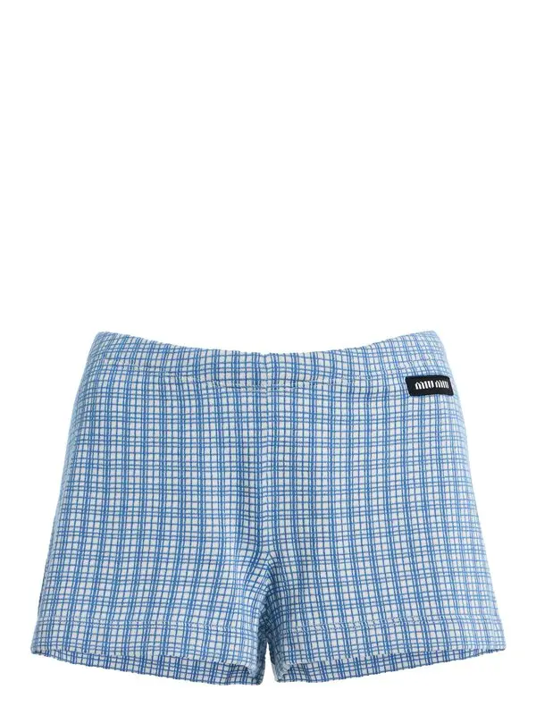 Miu Miu Checked Cashmere-silk Mini Shorts - Blue