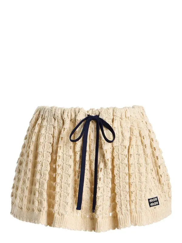Miu Miu Crocheted Cotton Mini Skirt With Drawstring Waist - Ivory