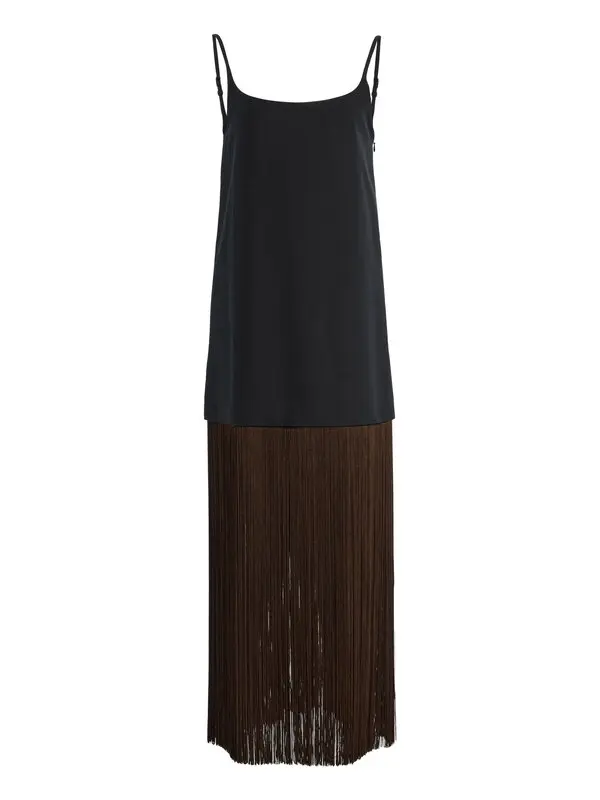 Alaïa Fringe Cotton Slip Dress - Black