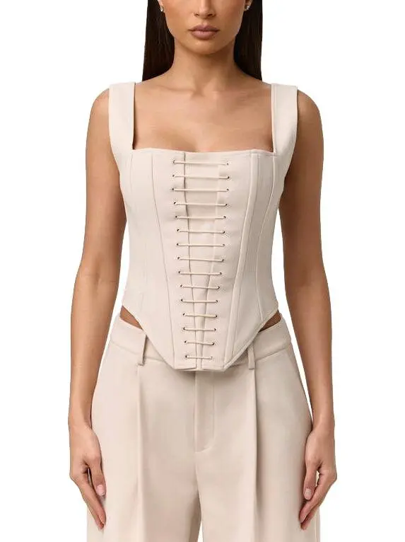 Naked Wardrobe Suiting Corset Top - Melange Beige