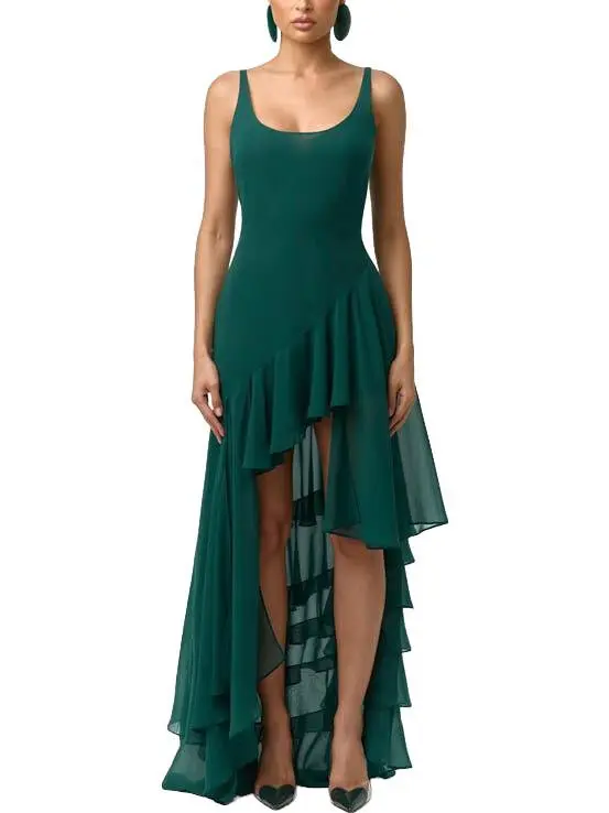 Naked Wardrobe Sleeveless Ruffle High-low Dress - Pine Green