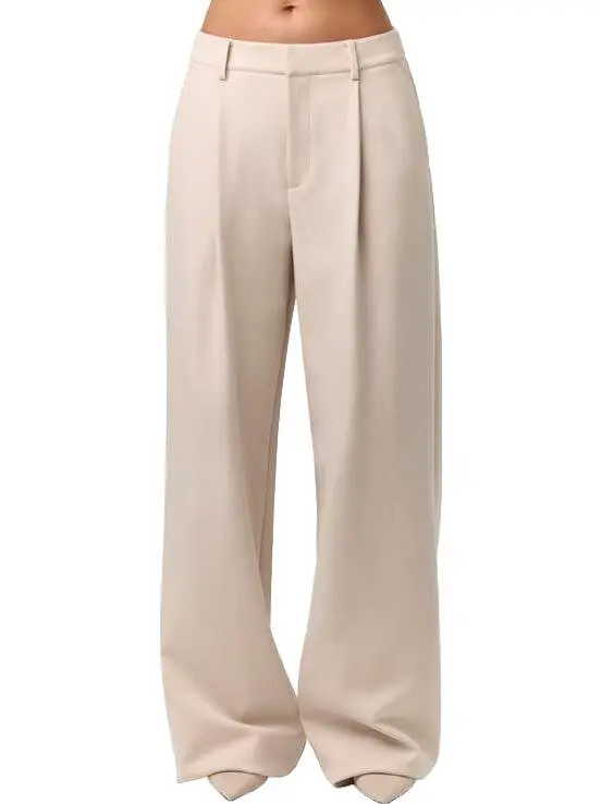 Naked Wardrobe Pleated Wide Leg Trousers - Melange Beige