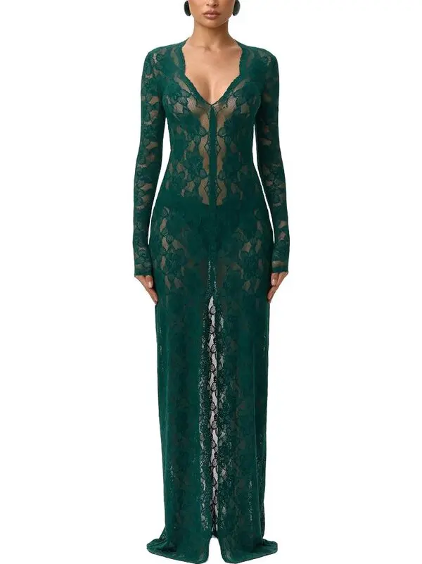 Naked Wardrobe Lace Maxi Dress - Pine Green