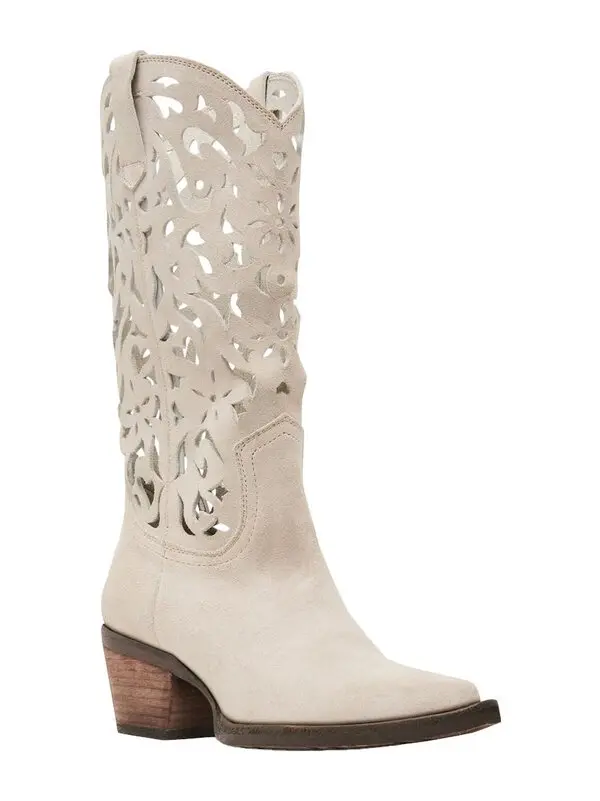 Steve Madden Albany Western Boots - Bone Suede