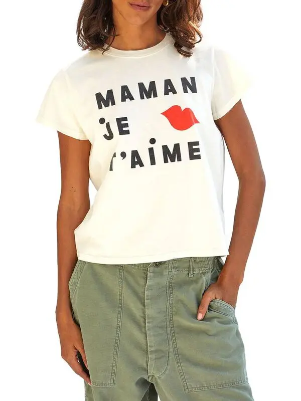 Clare V. Classic Cotton Graphic T-shirt - Cream Black/poppy Je T'aime