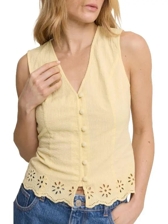NOBODY'S CHILD Lindy Cotton Seersucker Eyelet Vest - Yellow
