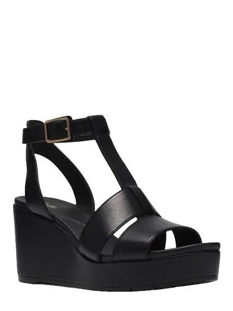 Clarks Sabina Hope Platform Wedge Sandal - Black Leather