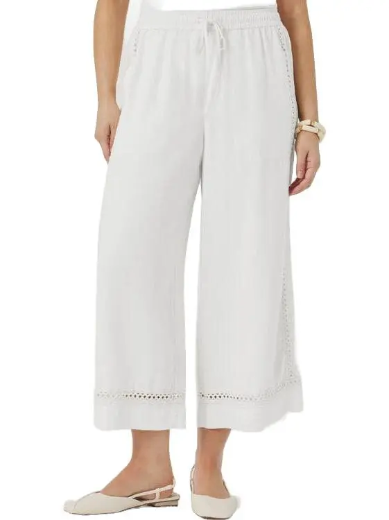 Splendid Stella Lace Inset Crop Linen Pants - White