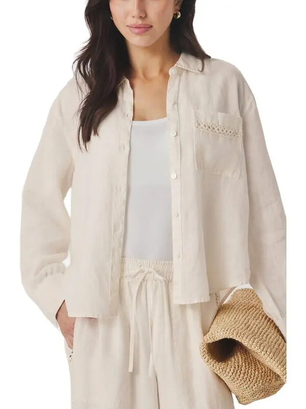 Splendid Stella Linen Button-down Shirt - Antique Pearl Grey