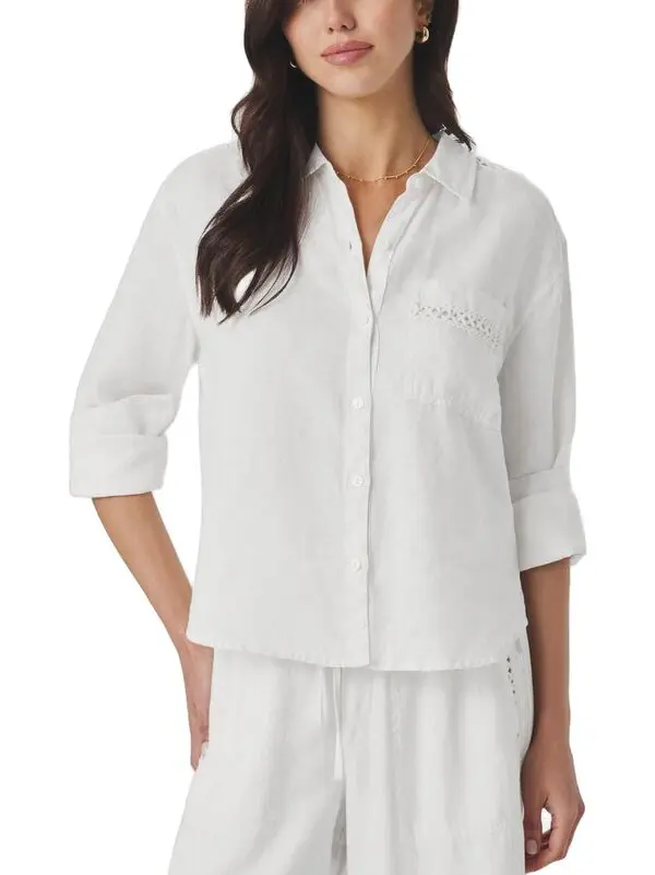 Splendid Stella Linen Button-down Shirt - White