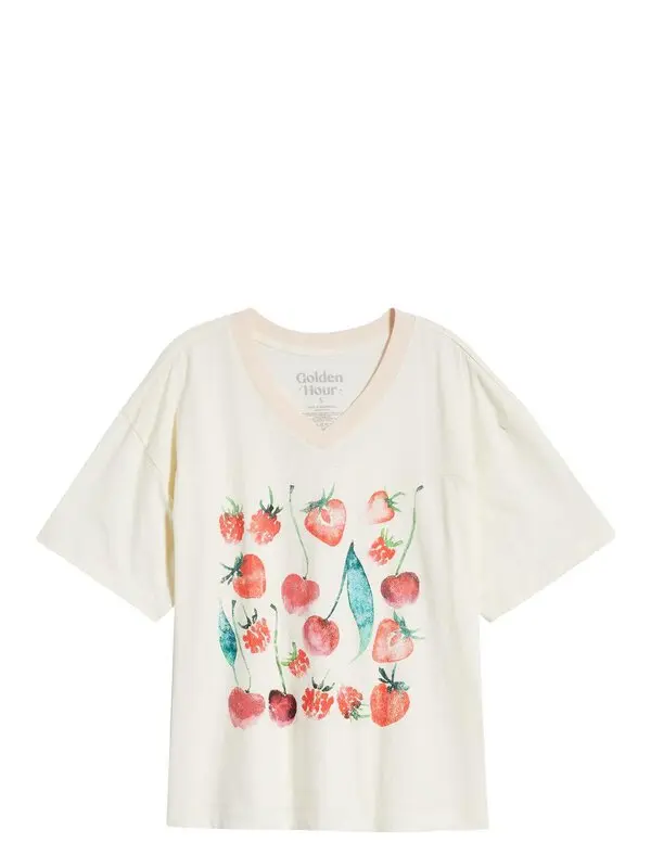 GOLDEN HOUR Cherries & Berries Graphic Cotton T-shirt - Marshmallow