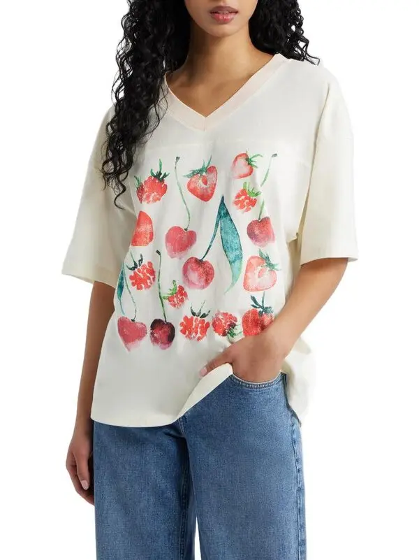 GOLDEN HOUR Cherries & Berries Graphic Cotton T-shirt - Marshmallow