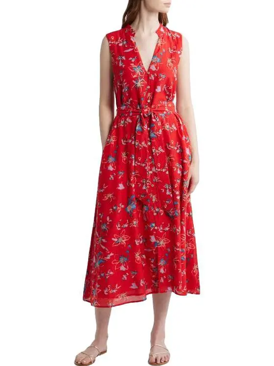 CLEOBELLA Cheyenne Floral Cotton Blend Sleeveless Shirt Dress - Fiore Rosso Print