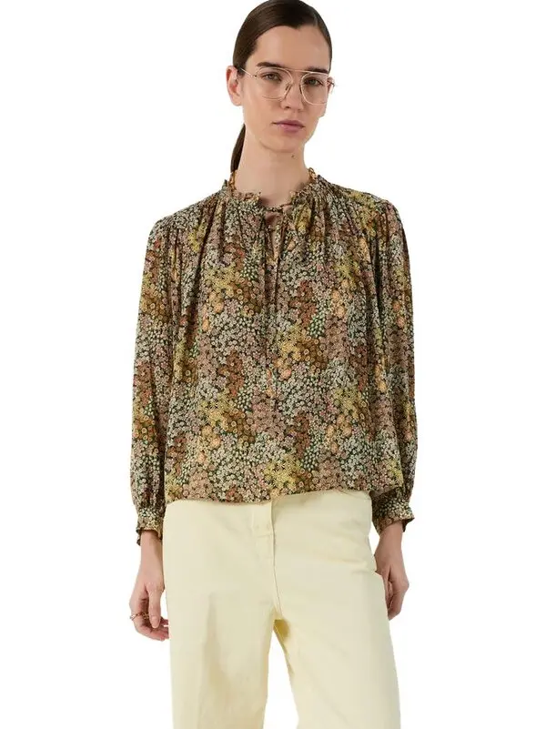 Gerard Darel Carinne Tie Neck Floral Blouse - Pink