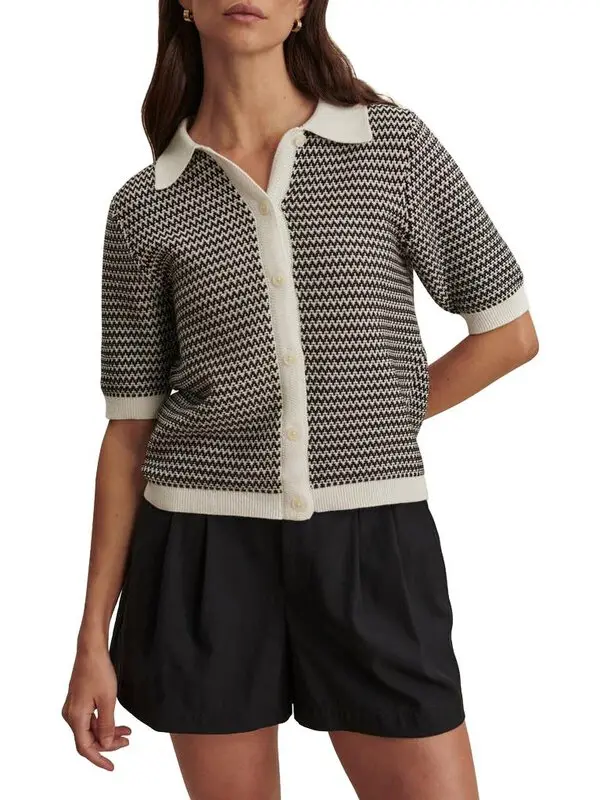 Varley Gaelle Polo Cardigan - Snow White/black