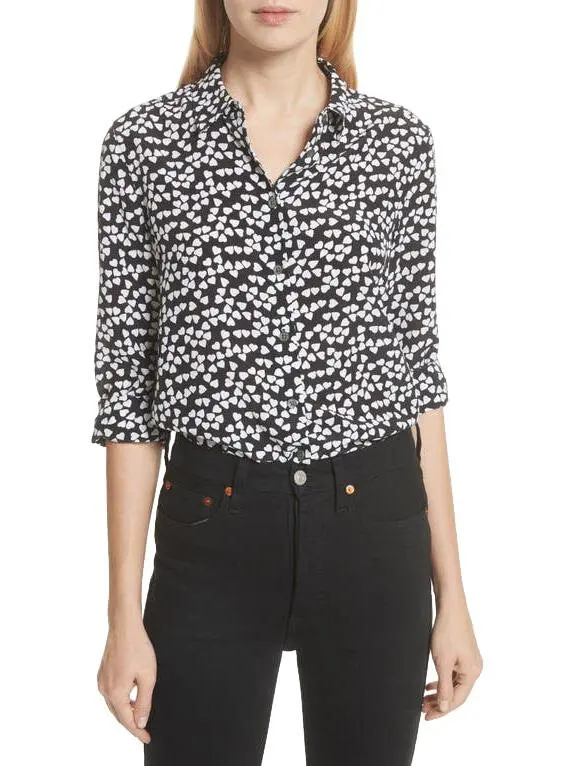 Equipment Essential Heart Print Silk Shirt - True Black-bright White