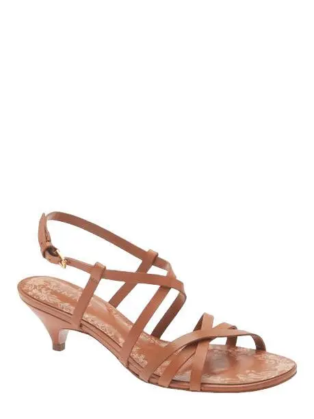 Farm Rio Spring Kitten Heel Leather Sandal - Cuoio