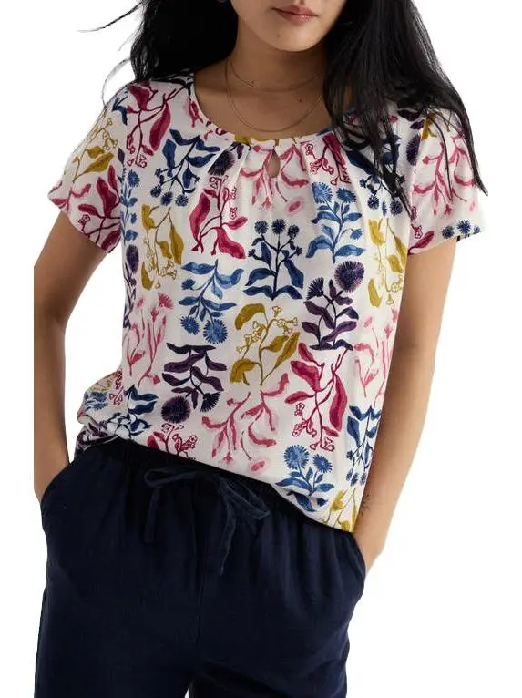 SEASALT CORNWALL Appletree Floral Keyhole T-shirt - Inky Botanical Chalk