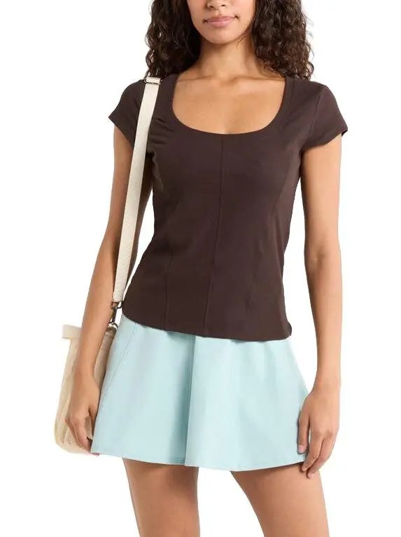 Zella Seamed Rib Top - Brown Mole