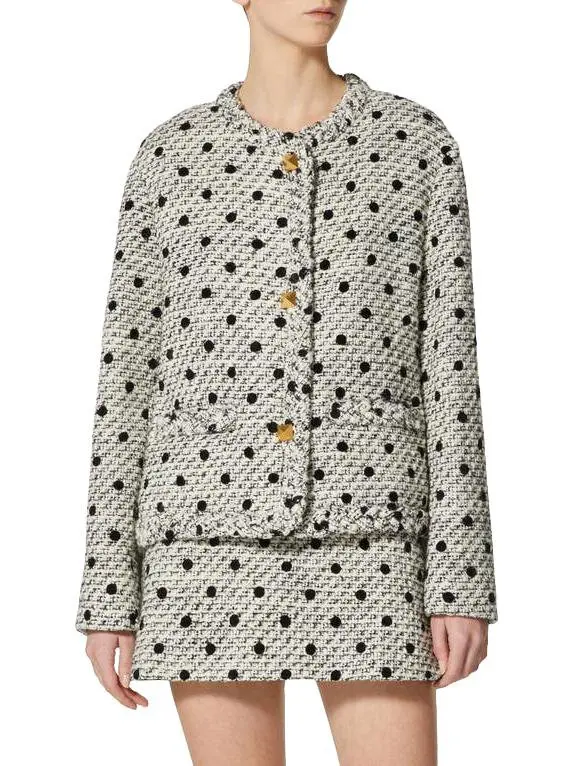 Valentino Garavani Roman Stud Flocked Dot Tweed Jacket - Ivory/black