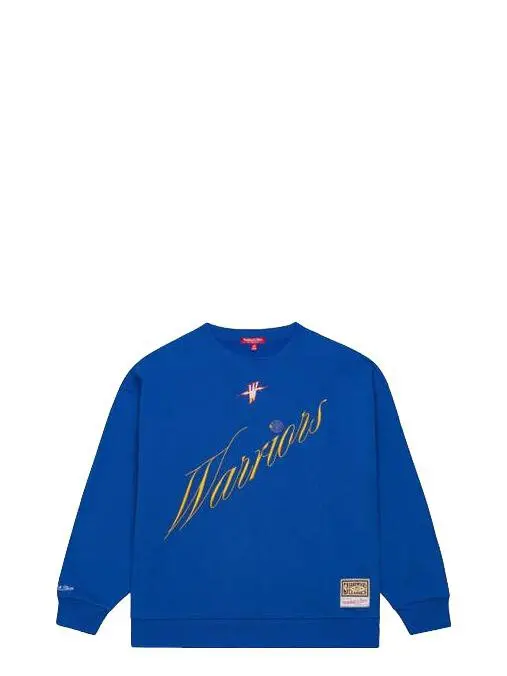 Mitchell & Ness Golden State Warriors Hardwood Classics Script Crewneck Sweatshirt - Royal