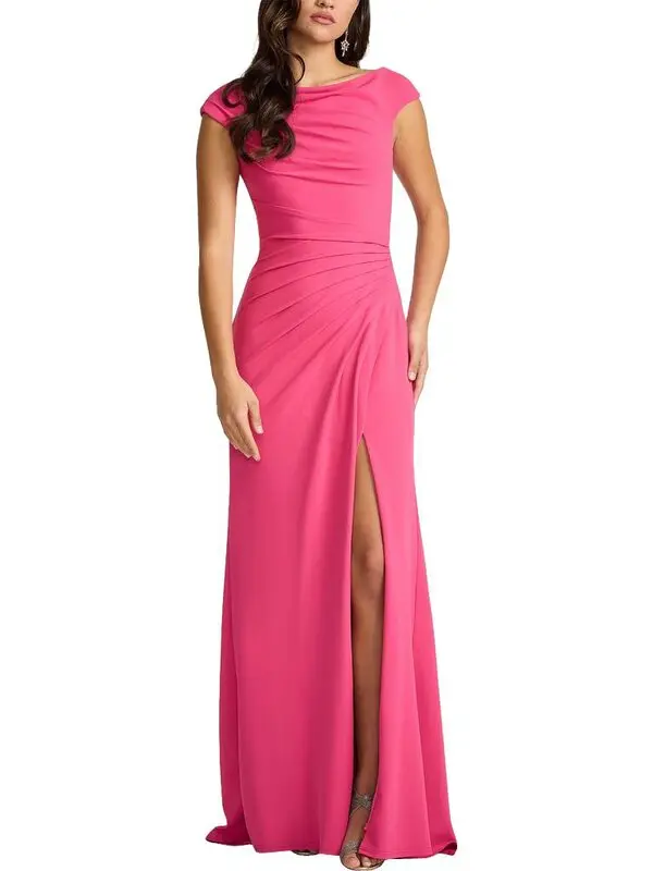 Tadashi Shoji Ruched Cap-sleeve Gown - Cabaret