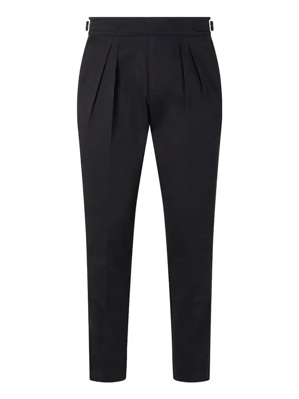 Mr P. Steve Tapered Pleated Cotton Trousers - Black