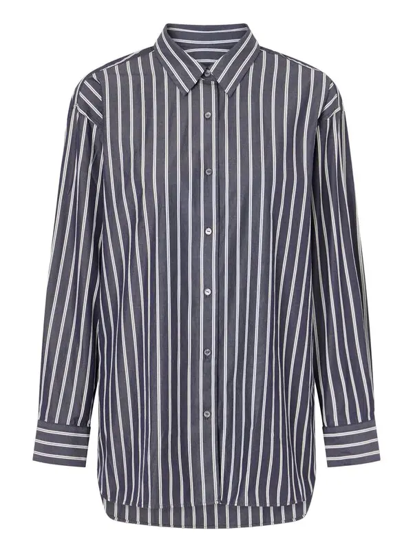 NILI LOTAN Yorke Striped Cotton Shirt - Navy