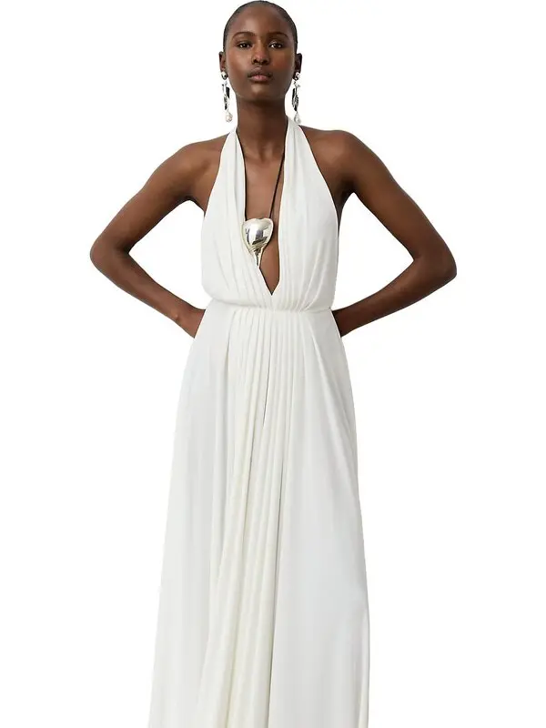 Ralph Lauren Lesley Pleated Jersey Evening Dress - Cream