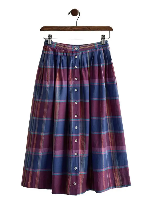 Ralph Lauren C. 1985 Plaid Cotton Maxi Skirt - Multi