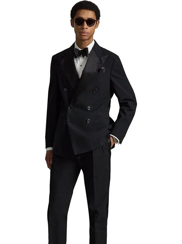 Ralph Lauren Pleated Seersucker Tuxedo Trouser - Black