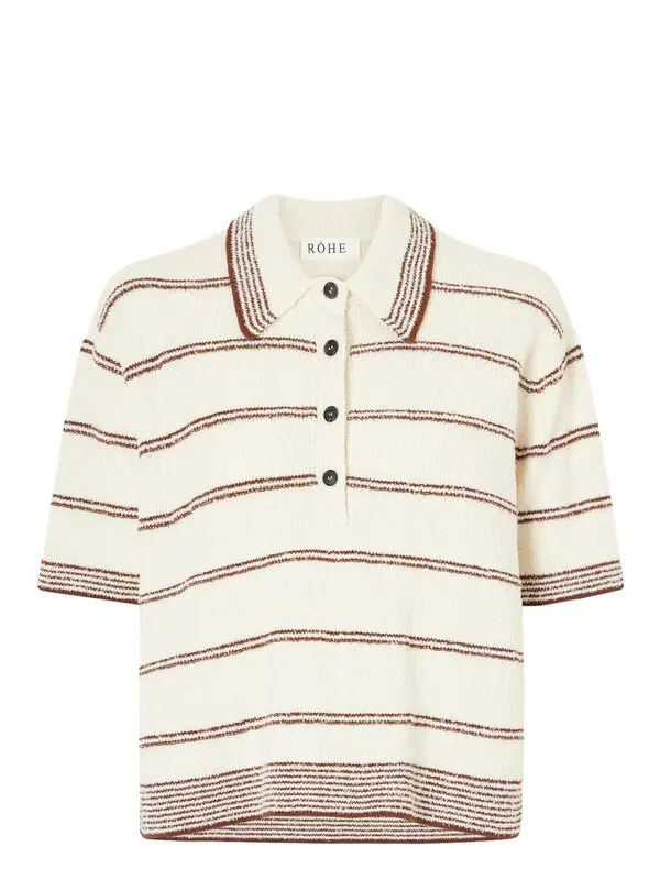 RÓHE Striped Organic Cotton-blend Terry Polo Shirt - Brown