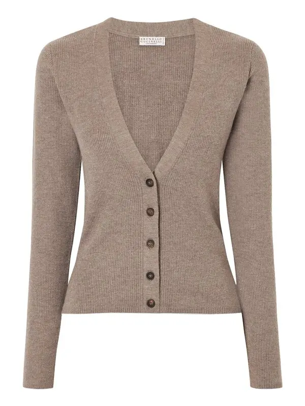 Brunello Cucinelli Metallic Ribbed-knit Cardigan - Brown