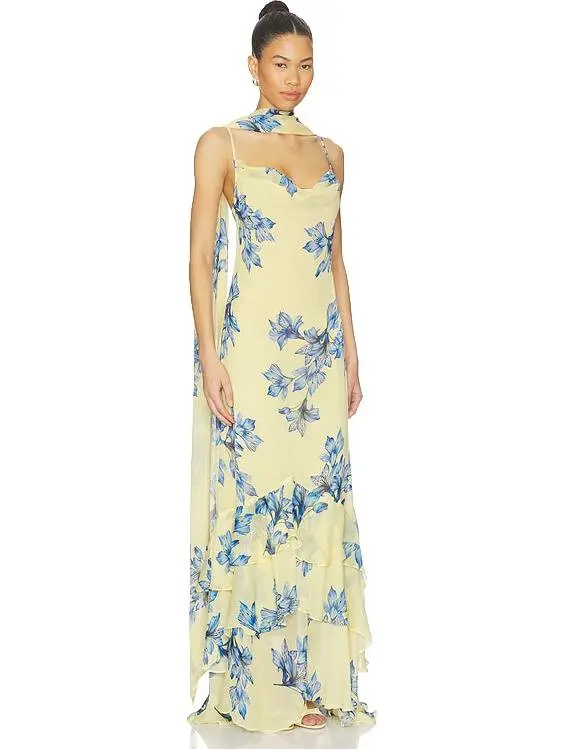 Rococo Sand Cowl Maxi Dress With Sash - Yellow