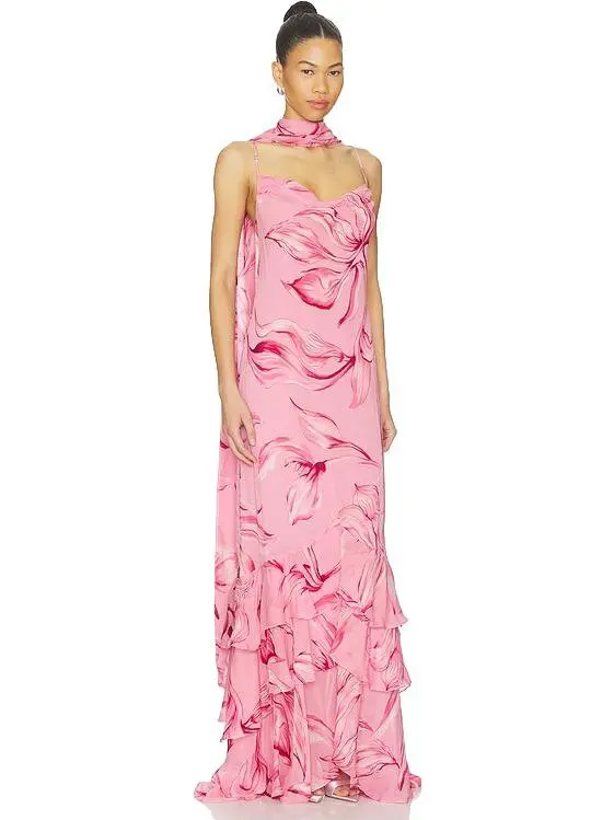 Rococo Sand Cowl Maxi Dress With Sash - Pink