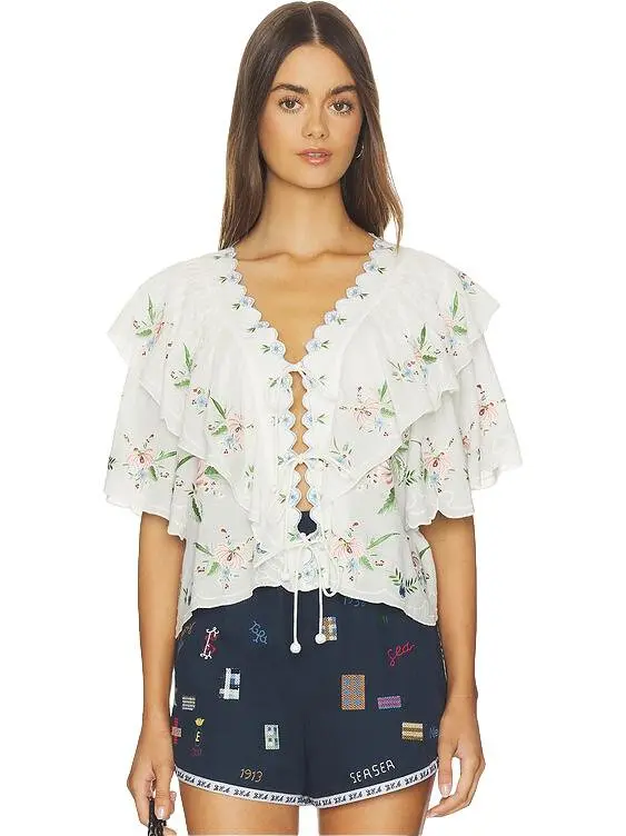 Sea Serafina Embroidery Shortsleeve Top - Cream
