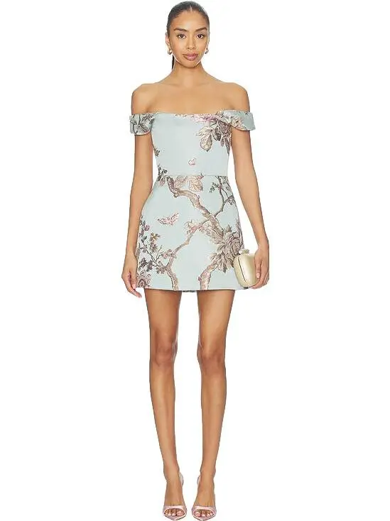 SAU LEE Bruna Brocade Mini Dress - Blue Ash