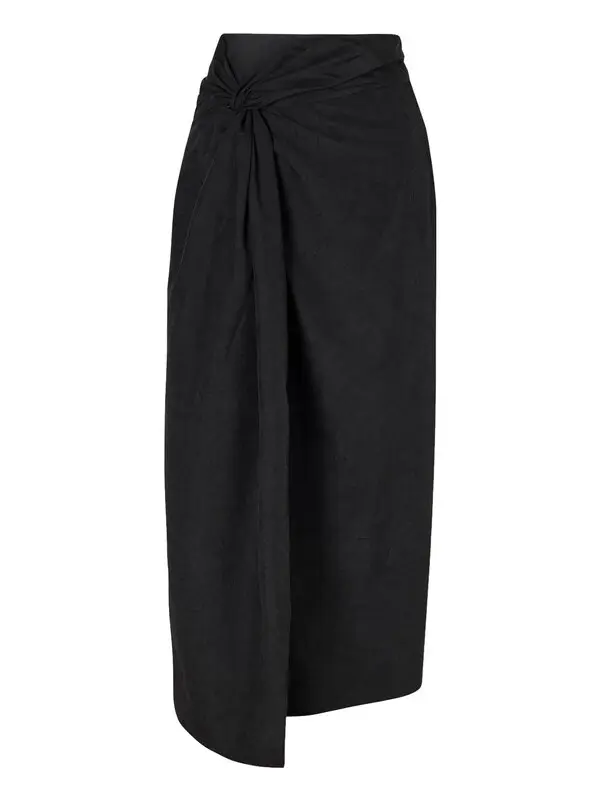RÓHE Crinkled-satin Midi Skirt With Knot Detailing - Black