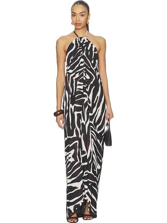 Superdown Jaslynn Halter Maxi Dress - Zebra Print