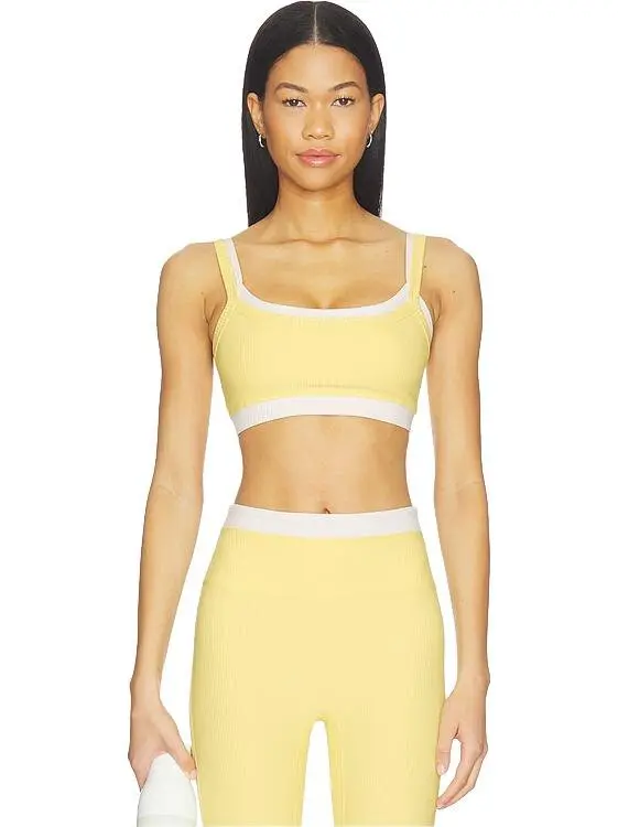 Year Of Ours Ribbed Layered Bralette In Yellow,white - Popcorn White