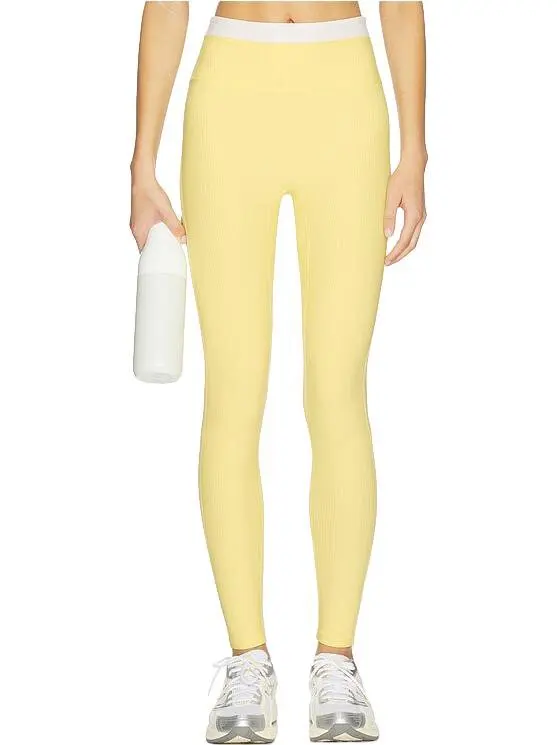 Year Of Ours Ribbed Layered Legging In Yellow,white - Popcorn White