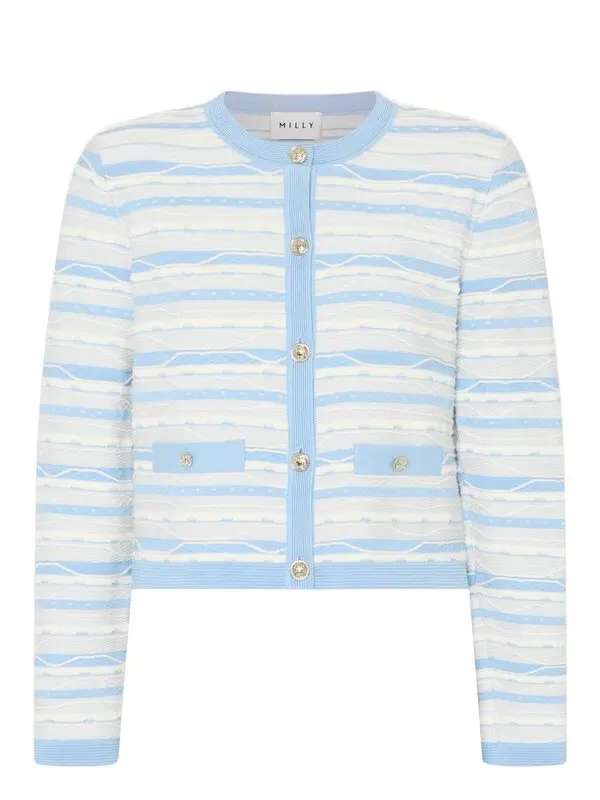 MILLY Skye Stripe Long Sleeve Cardigan - Blue