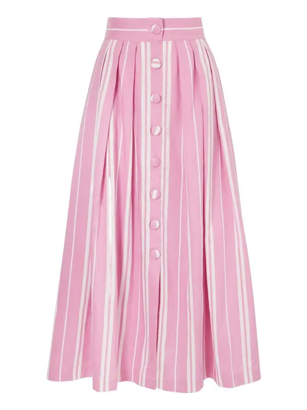 DESTREE Striped Cotton, Tencel And Linen-blend Midi Skirt - Pink