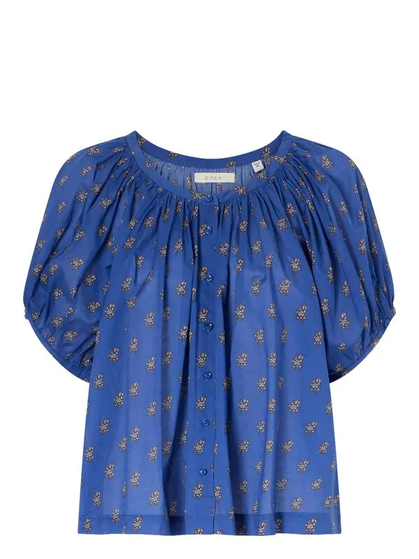 DÔEN Floral-printed Cotton June Top - Blue