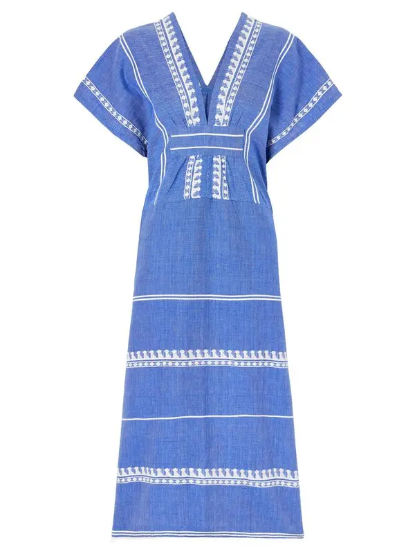 LEMLEM Gasira Embroidered Cotton Midi Dress - Blue